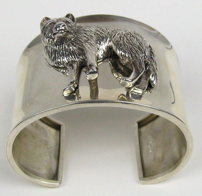 1990s Sterling Silver Carol Felley 3-D WOLF wide Cuff Bracelet Never ...