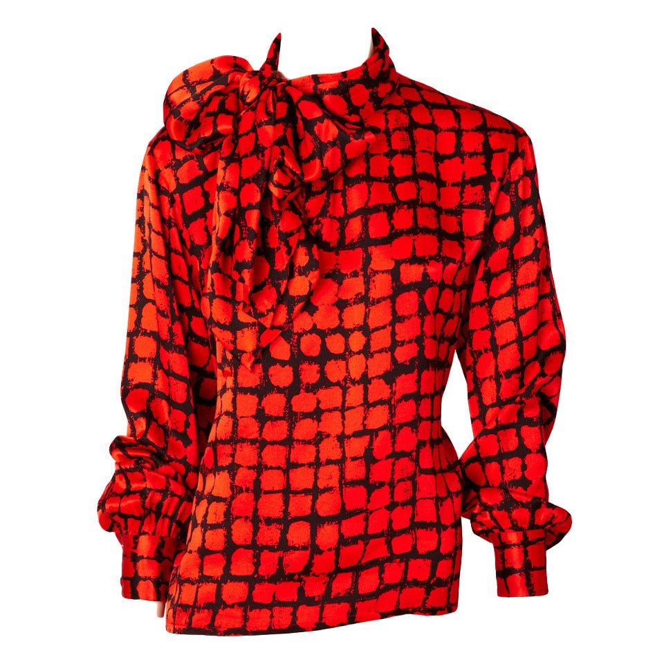 Yves Saint Laurent Satin Blouse with Bow at 1stDibs