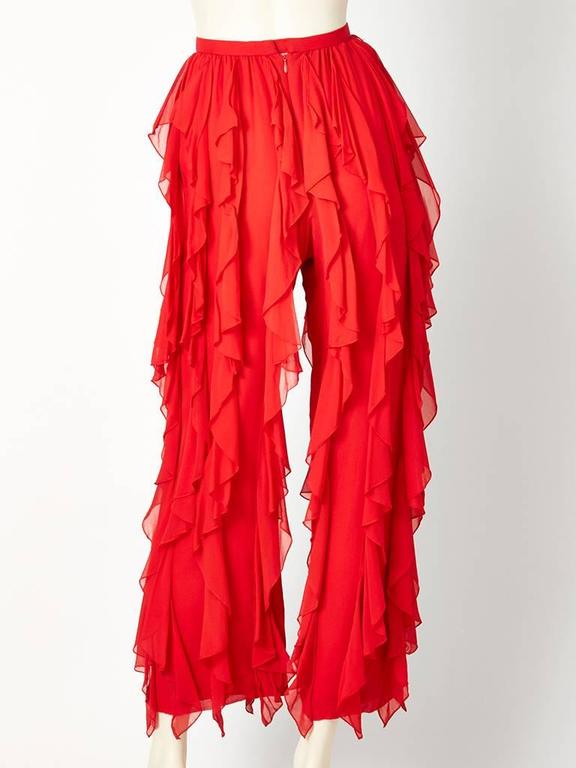 Red Chiffon Ruffled Pant at 1stdibs