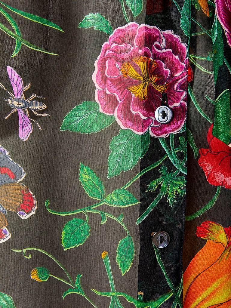 Gucci Floral Pattern Chiffon Bouse C. Late 70's at 1stDibs