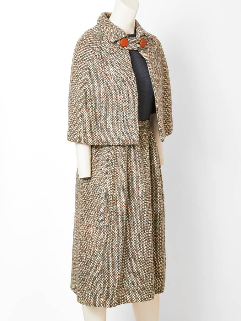 Norell Tweed Day Dress with Capelet at 1stDibs | tweed cape dress ...