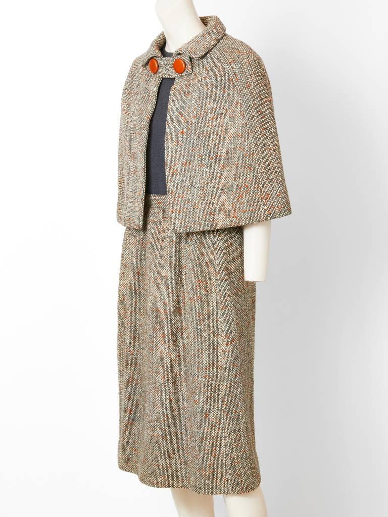 Norell Tweed Day Dress with Capelet at 1stDibs | tweed cape dress ...
