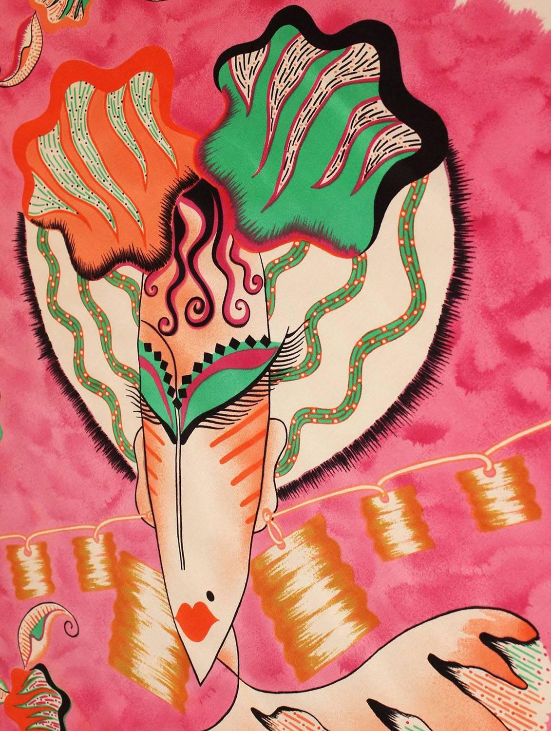 1980s Zandra Rhodes Silk Printed Scarf at 1stdibs