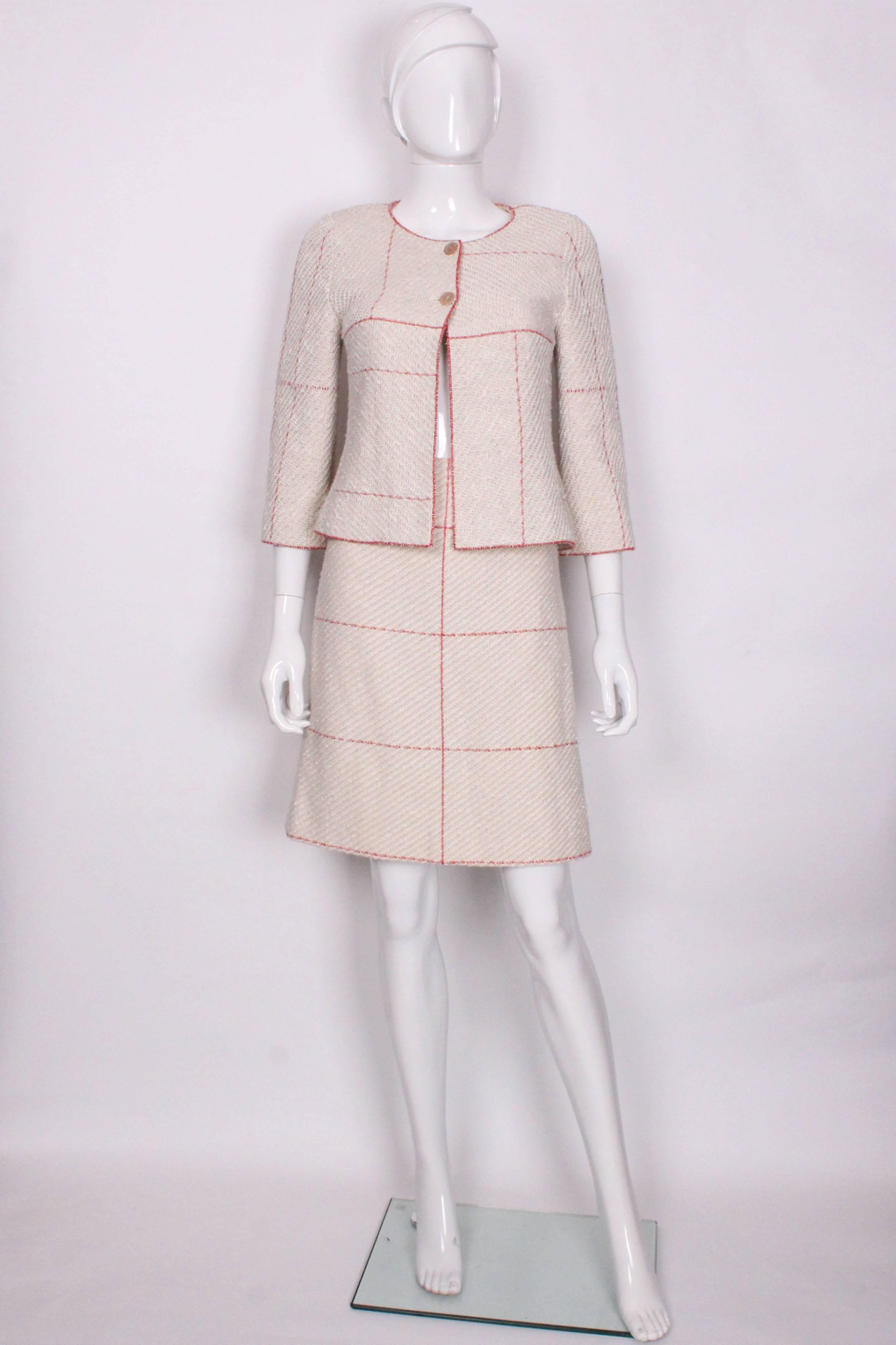 Ivory and Red Chanel Skit Suit at 1stDibs