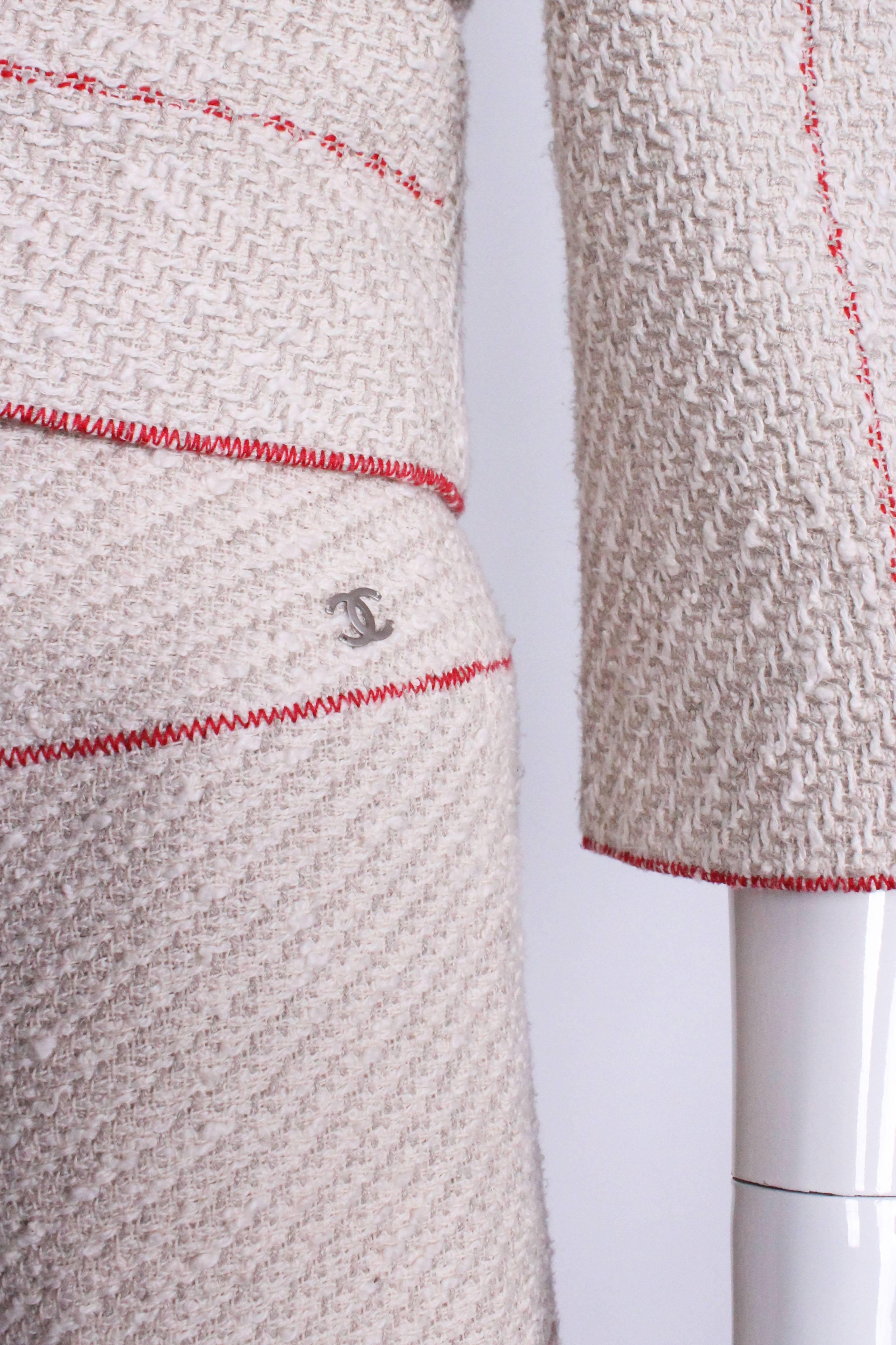Ivory and Red Chanel Skit Suit at 1stDibs