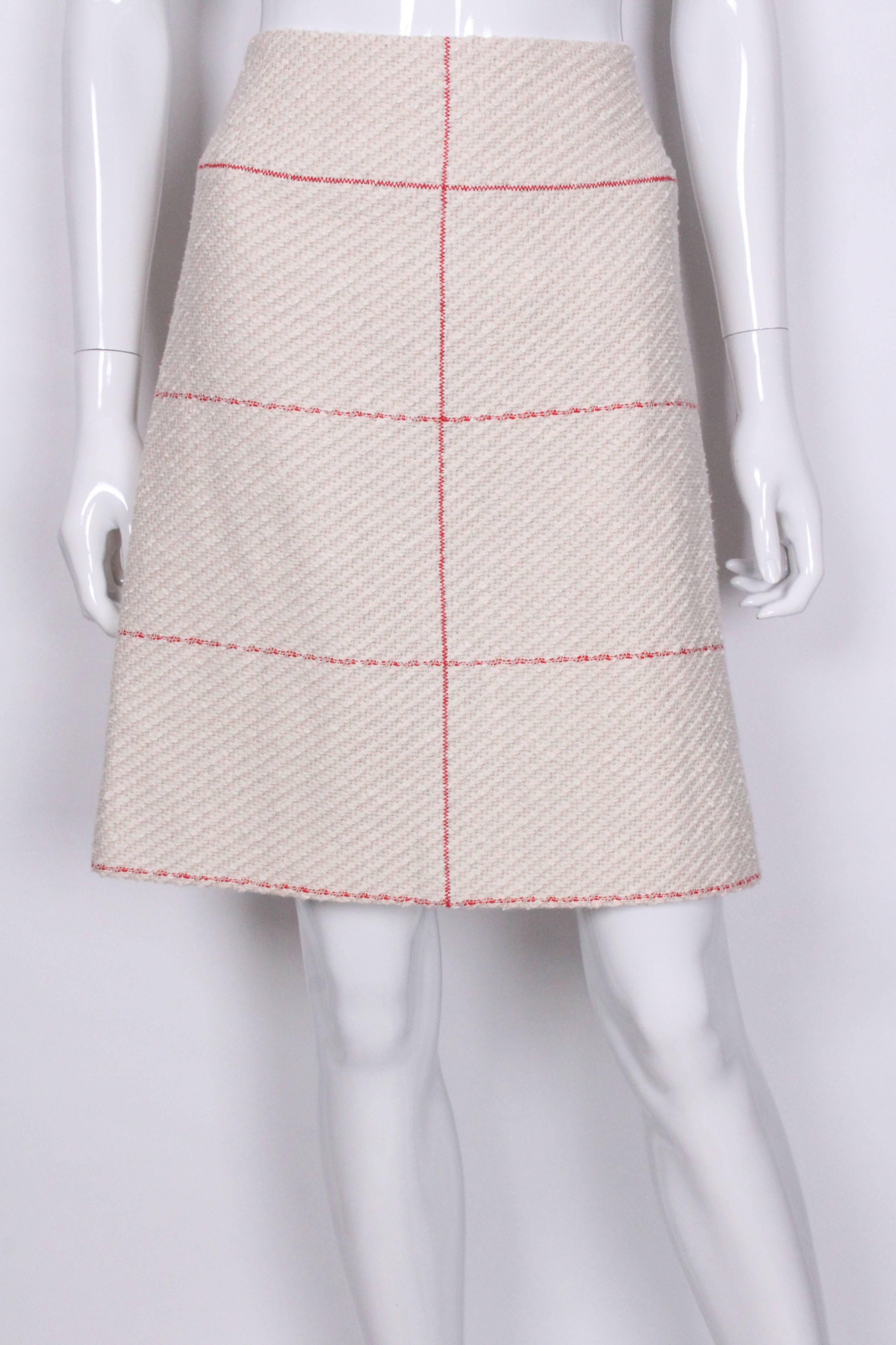 Ivory and Red Chanel Skit Suit at 1stDibs