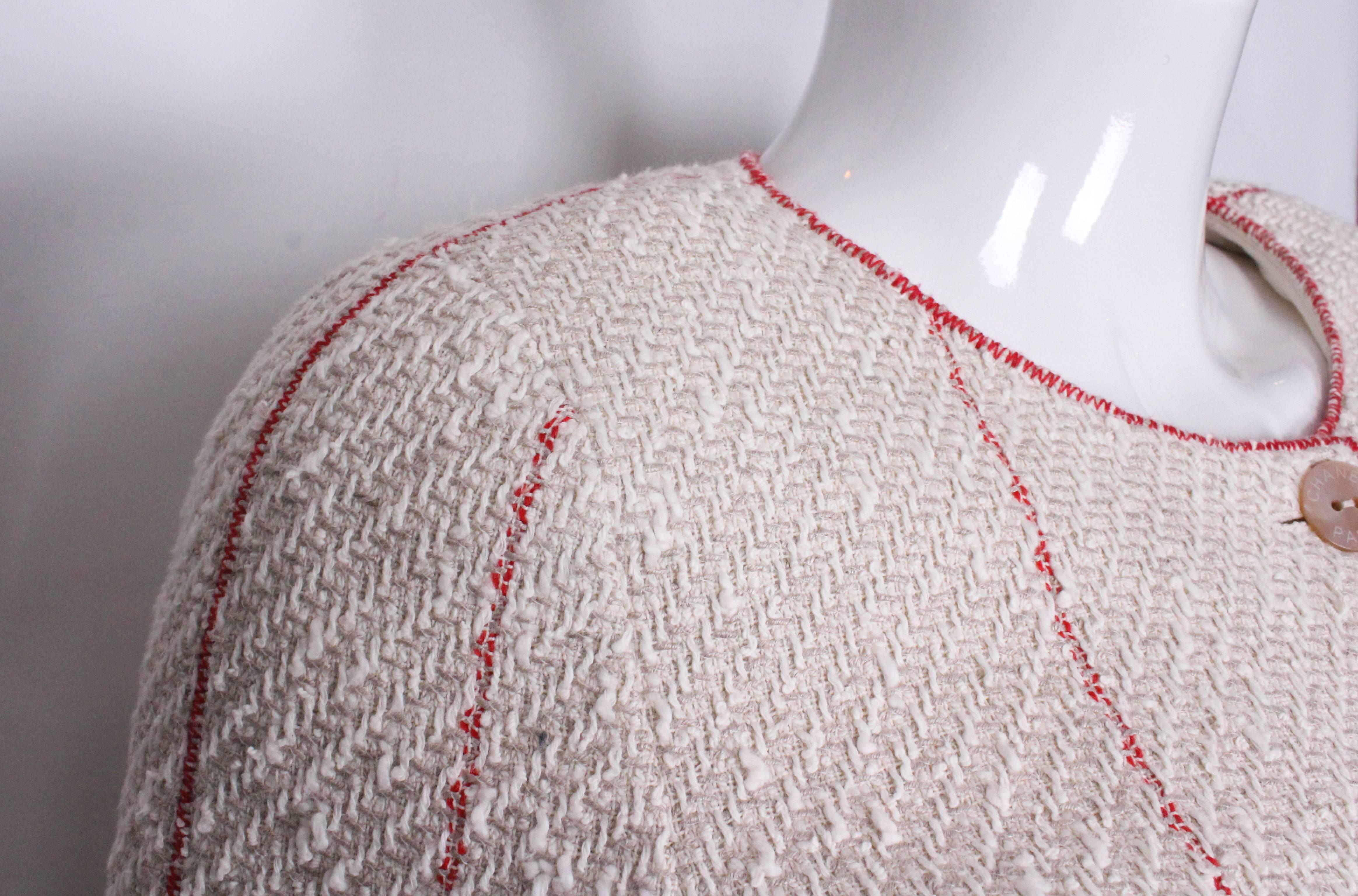 Ivory and Red Chanel Skit Suit at 1stDibs