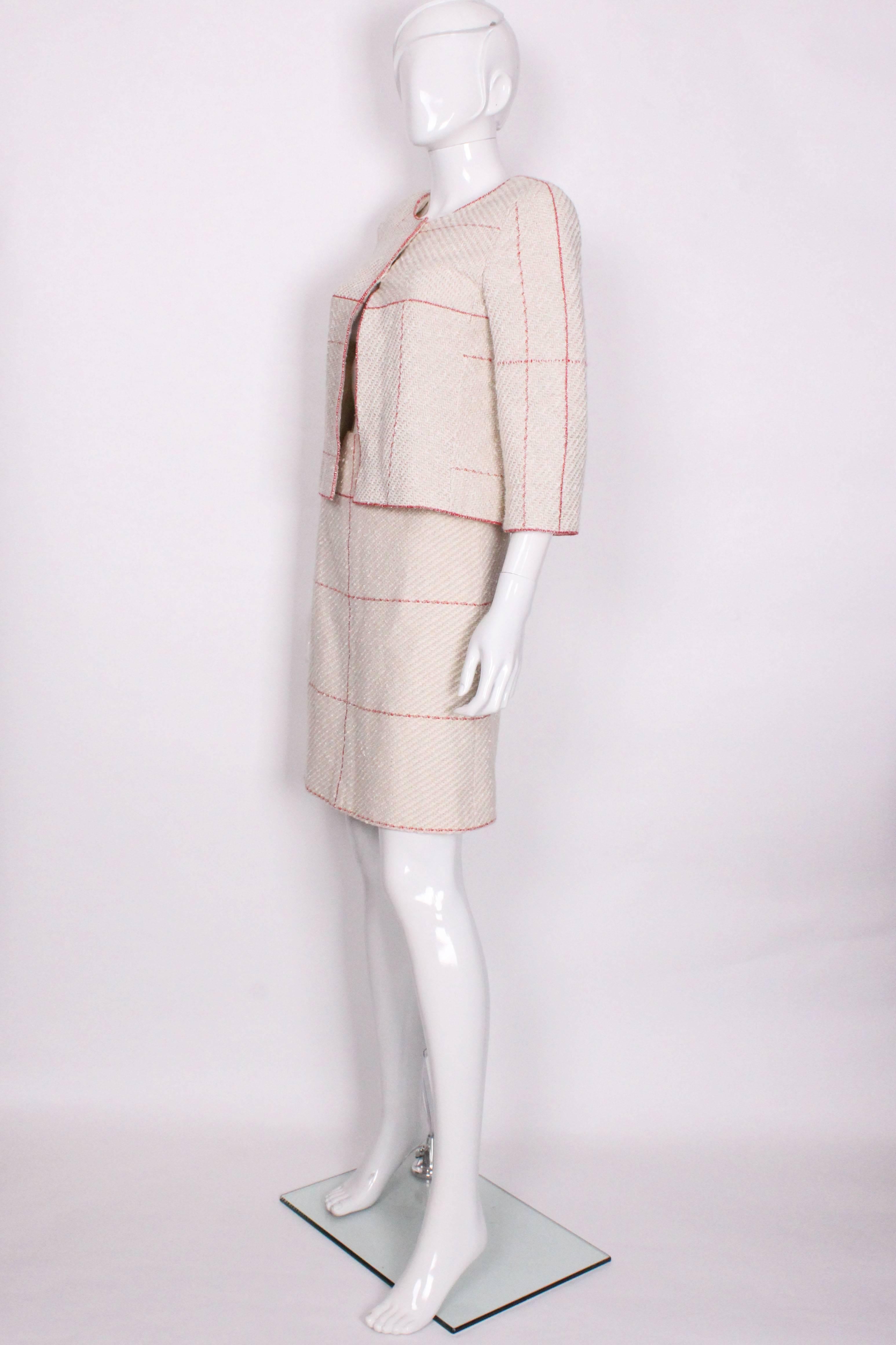Ivory and Red Chanel Skit Suit at 1stDibs