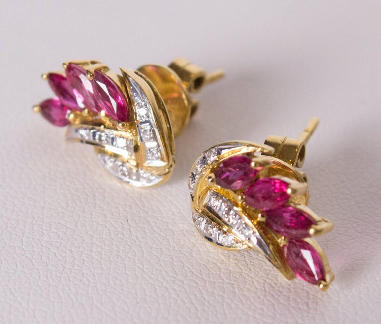 Vintage, Gold , Ruby and Diamond Earrings at 1stDibs