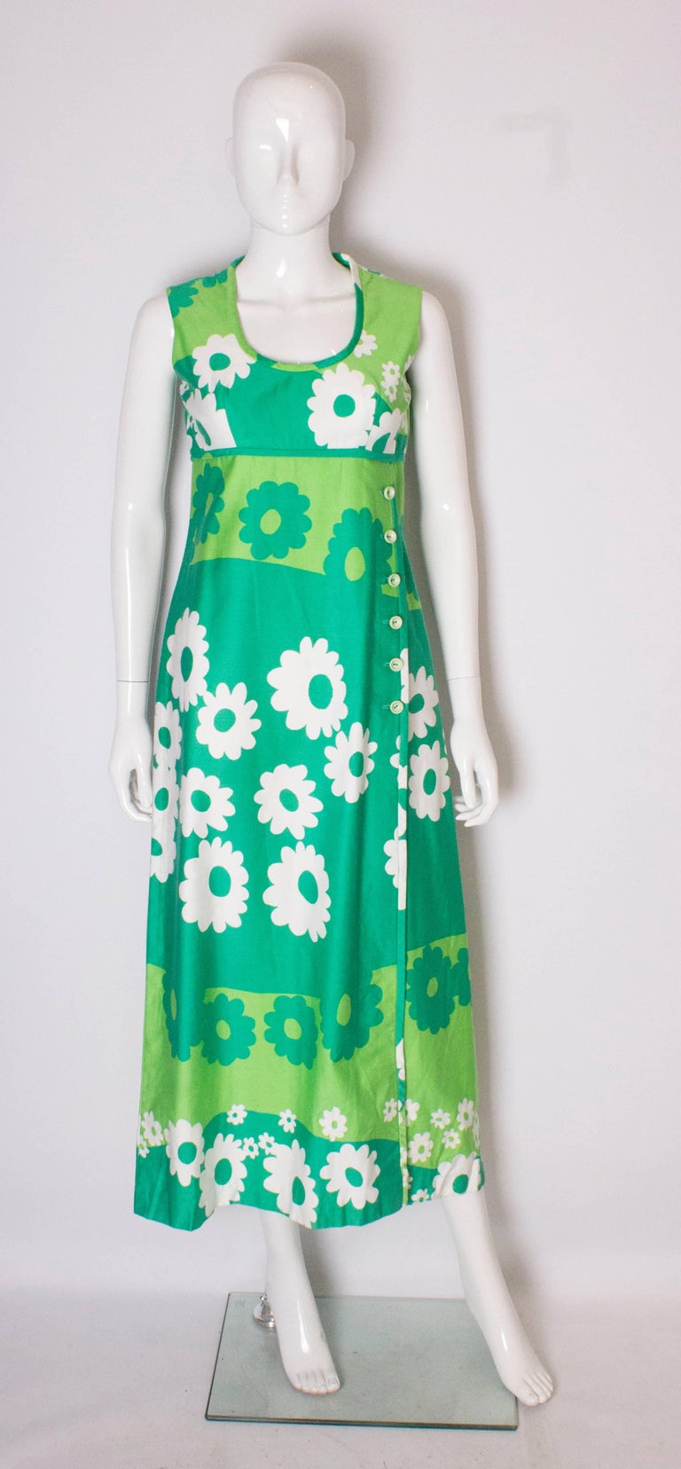 A Vintage 1960s green cotton floral printed long Summer Dress For Sale ...