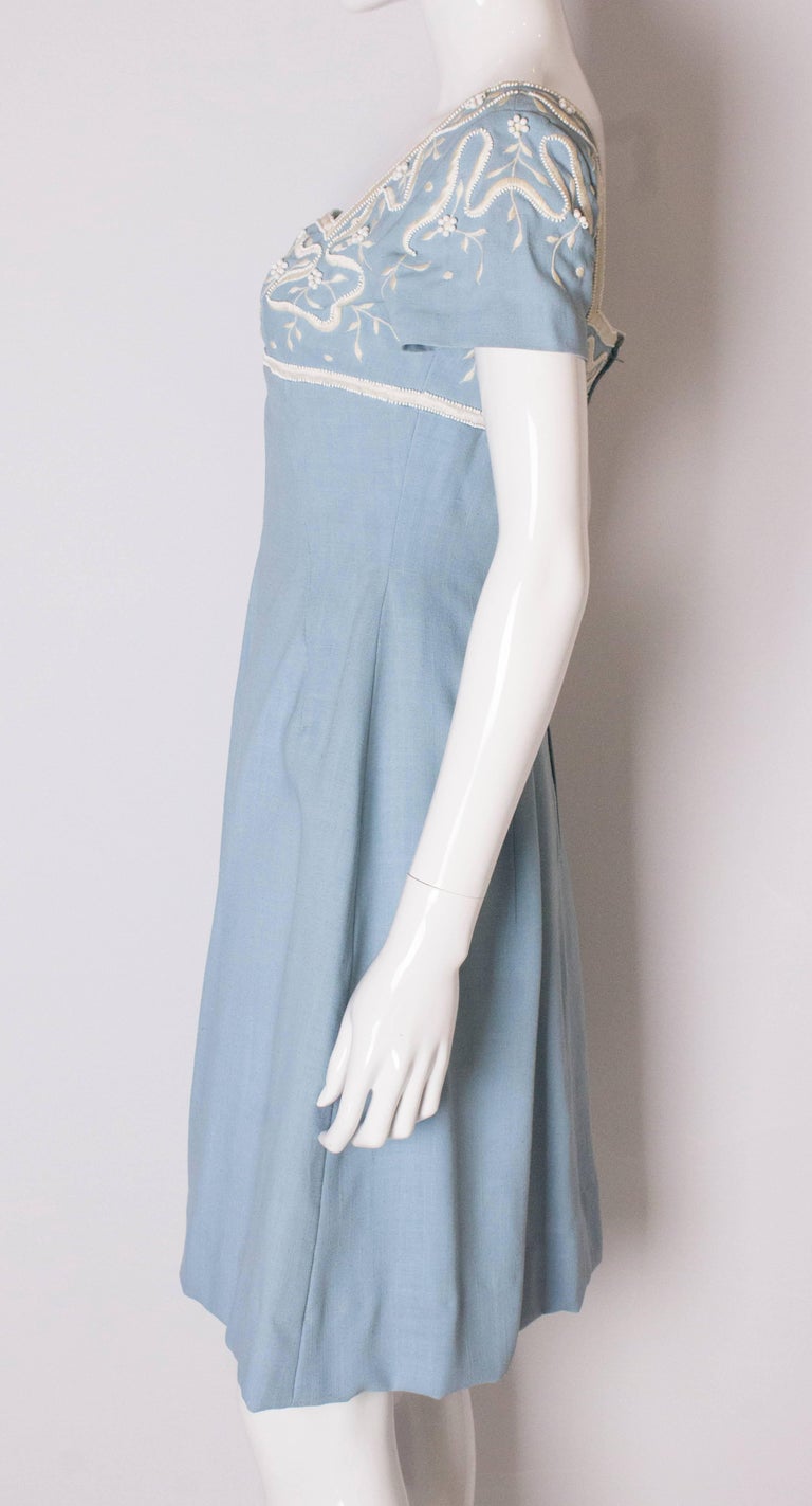 A Vintage 1960s pale blue cotton and beaded day dress by Jean Allen ...