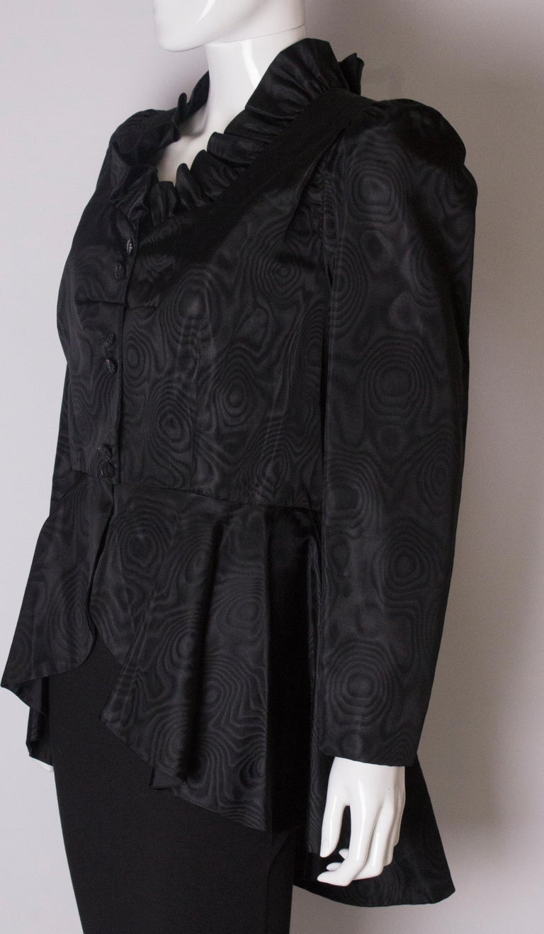 Black Moire Silk Vintage Jacket with Frill Edged Collar and Peplum For ...
