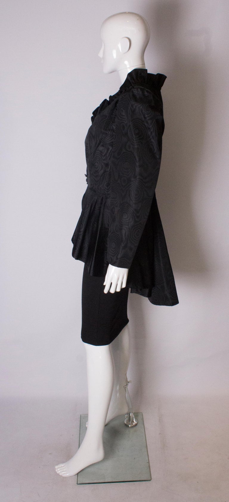 Black Moire Silk Vintage Jacket with Frill Edged Collar and Peplum For ...