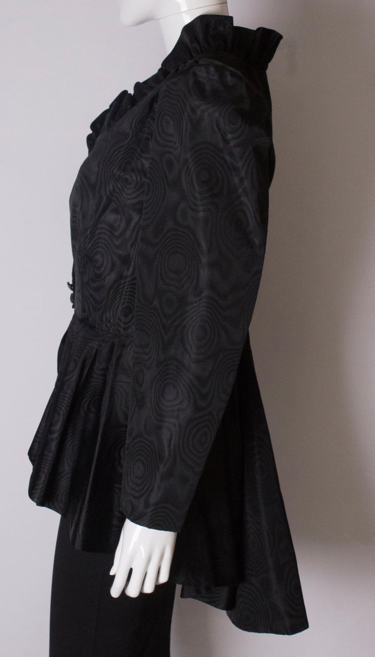 Black Moire Silk Vintage Jacket with Frill Edged Collar and Peplum For ...