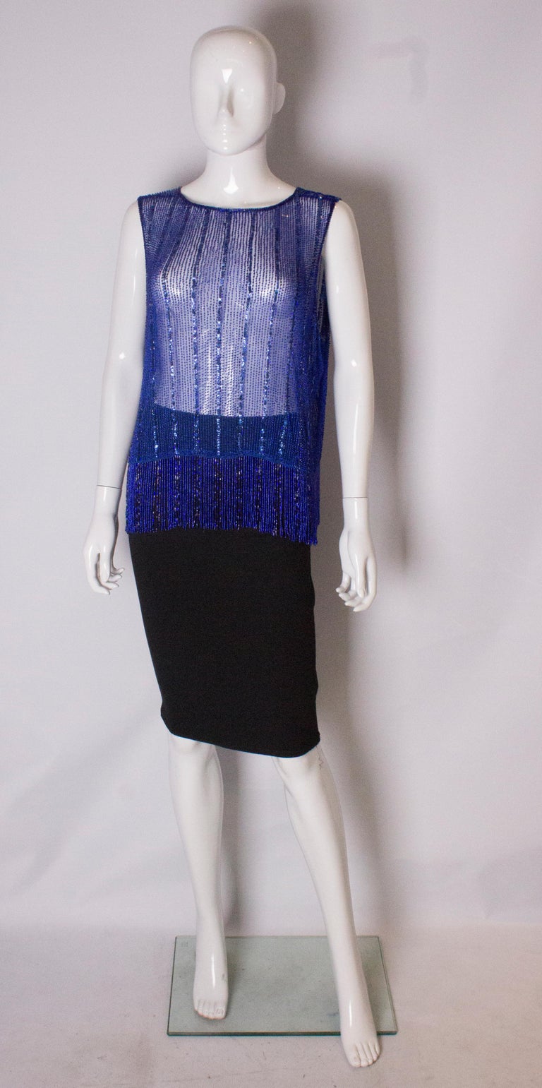 Blue Vintage Beaded and Sequined Shell Top at 1stDibs