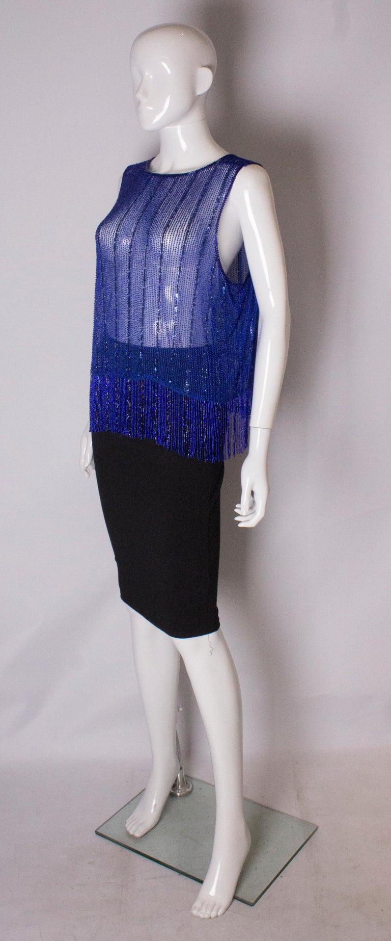 Blue Vintage Beaded and Sequined Shell Top at 1stDibs