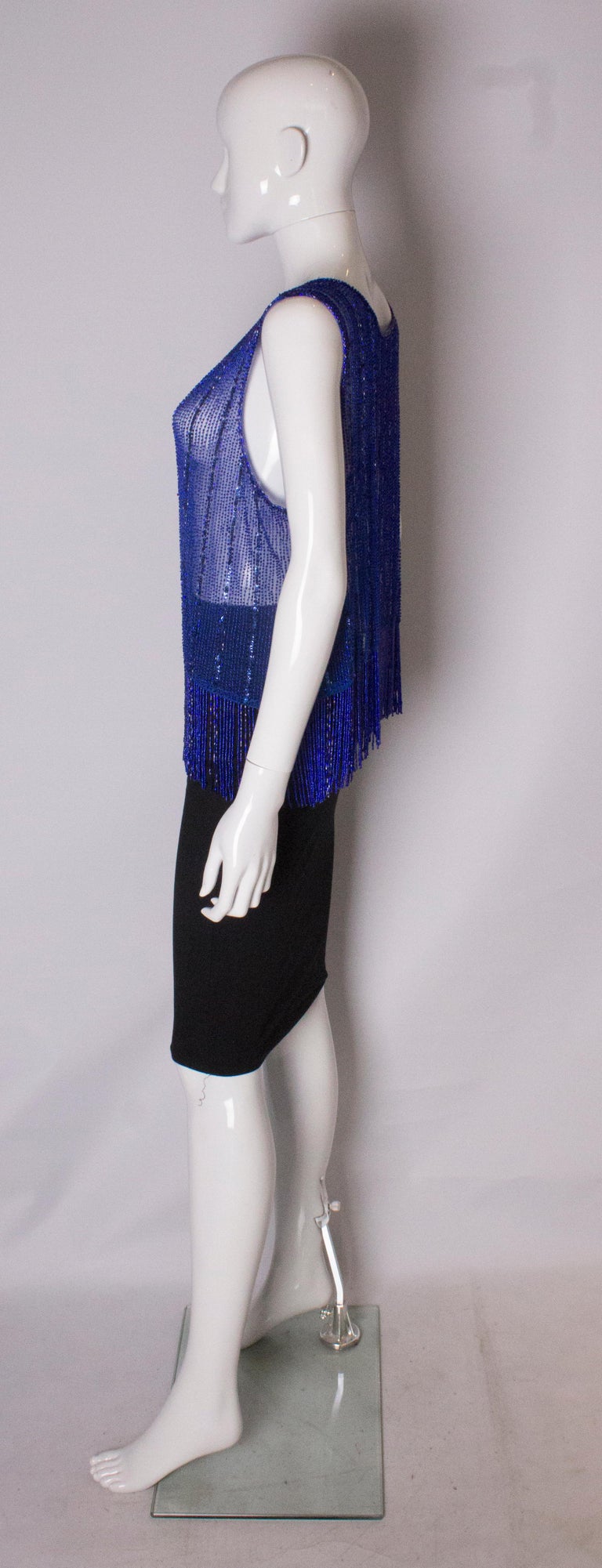 Blue Vintage Beaded and Sequined Shell Top at 1stDibs