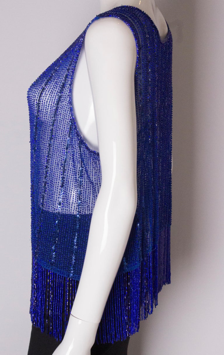 Blue Vintage Beaded and Sequined Shell Top at 1stDibs