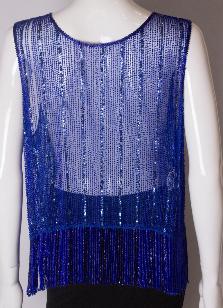 Blue Vintage Beaded and Sequined Shell Top at 1stDibs