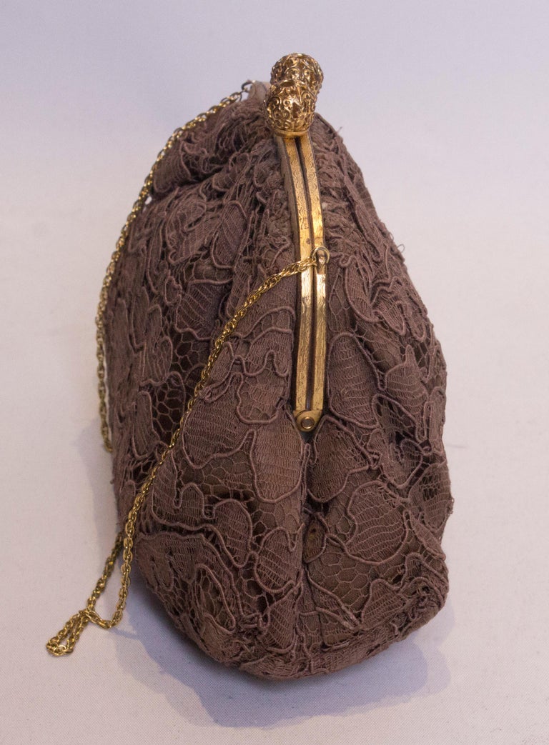 Vintage Brown Lace Evening Bag at 1stDibs | brown evening bags