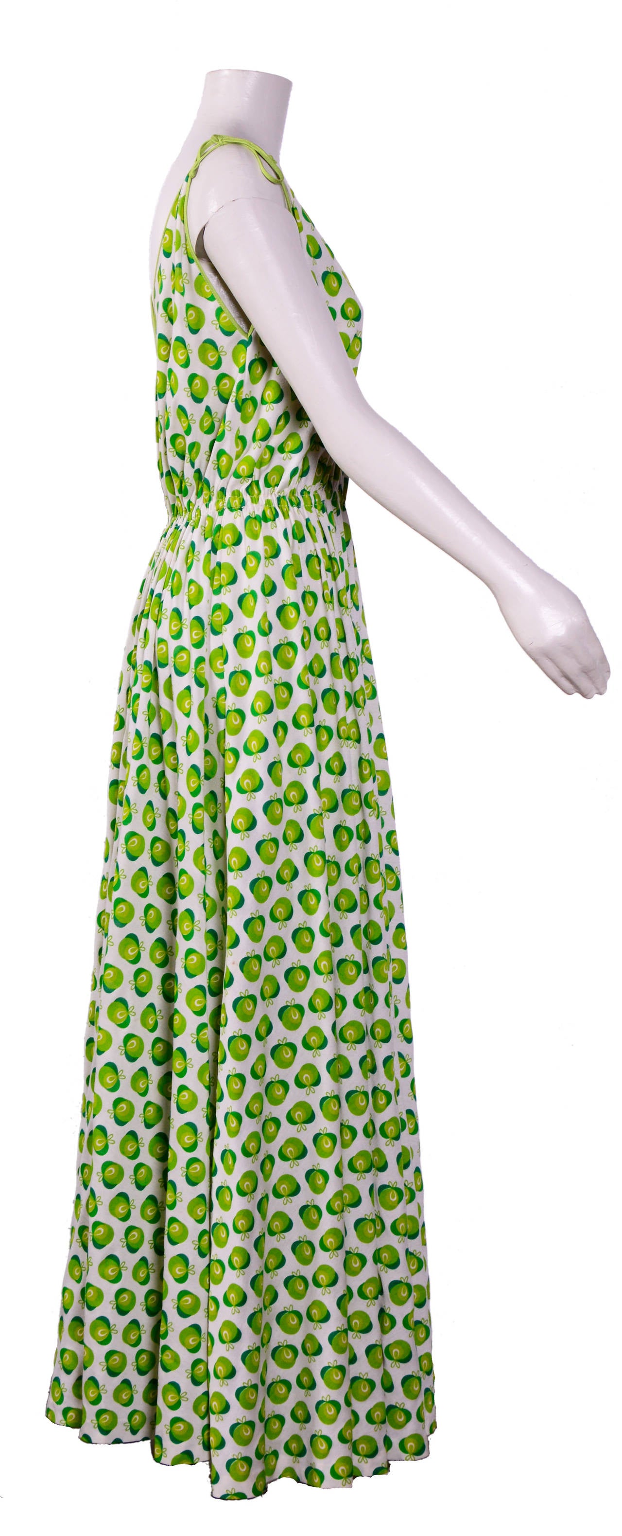Miss Dior Vintage 70's Green Apple Print Cotton Dress at 1stDibs
