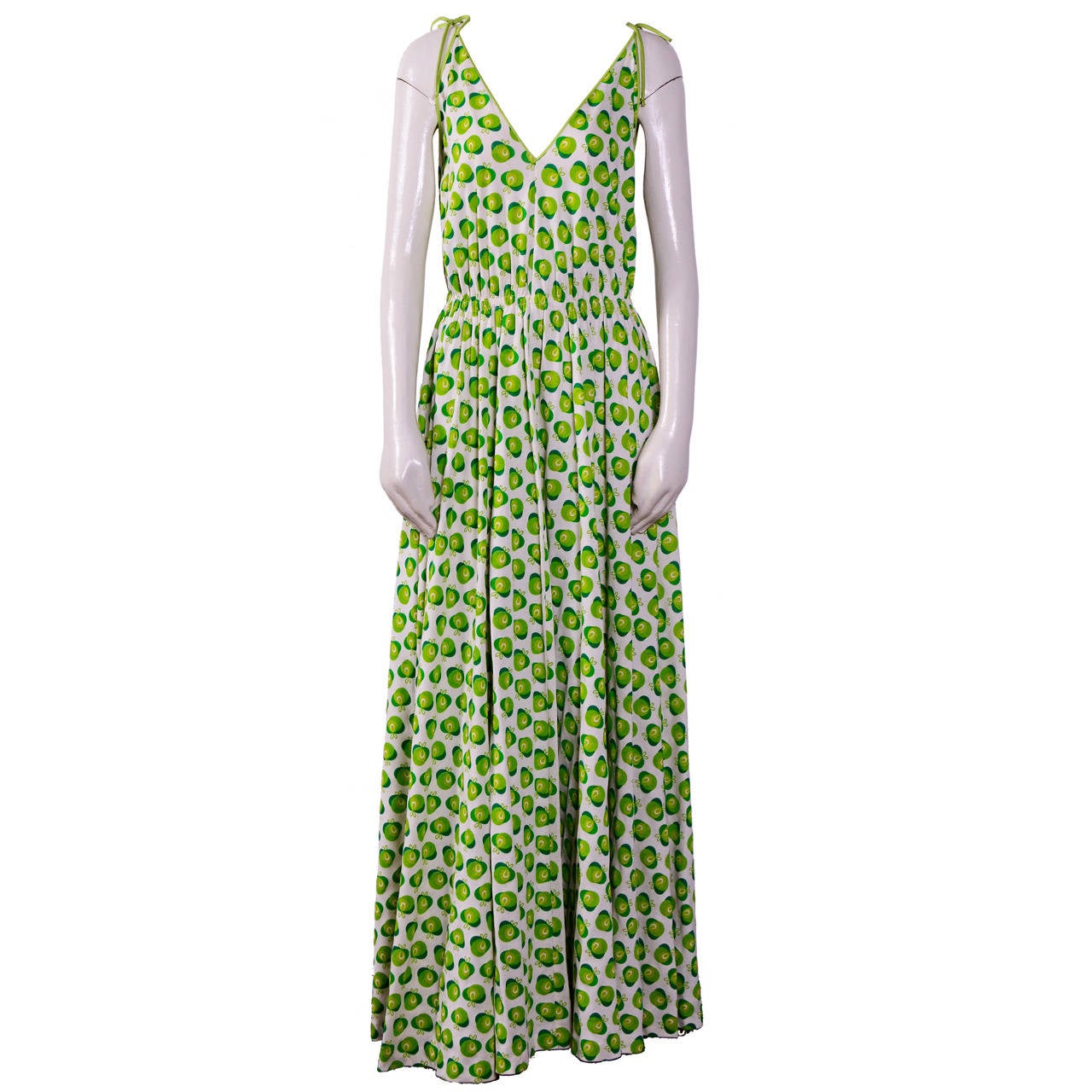 Miss Dior Vintage 70's Green Apple Print Cotton Dress at 1stDibs