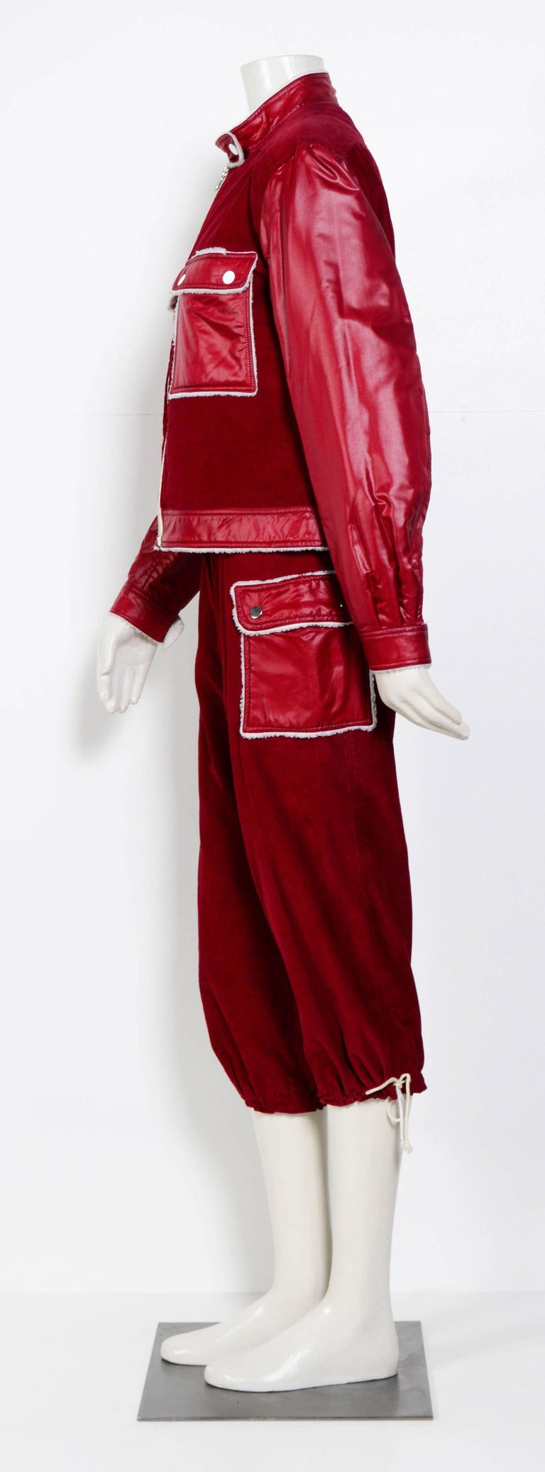 1960's Courreges hyperbole red corduroy / nylon two piece set at ...