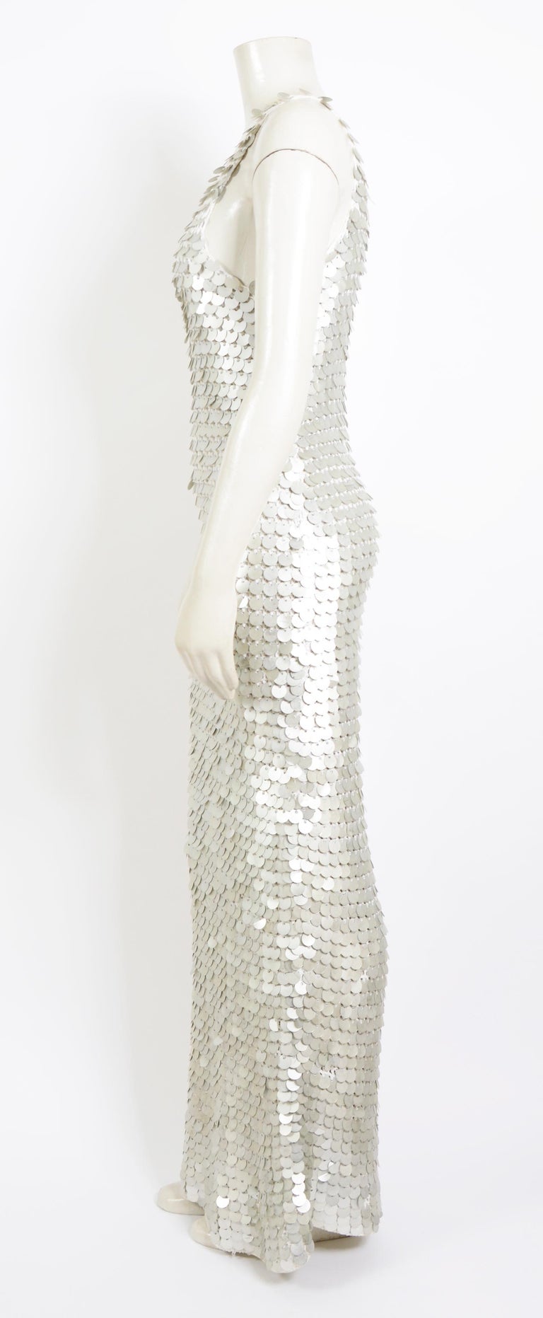 Vintage 1970 sheer white crochet and silver metallic disc sequins slip ...
