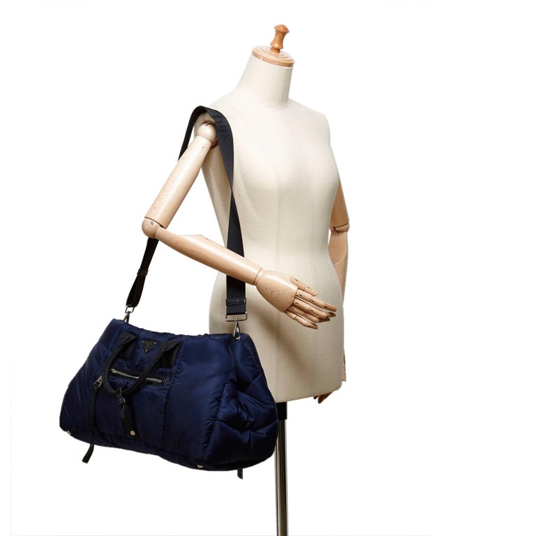 Prada Navy Blue Bomber 2 Way Handbag For Sale at 1stDibs