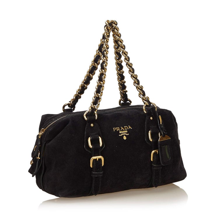 Prada Black Suede Shoulder Bag For Sale at 1stDibs