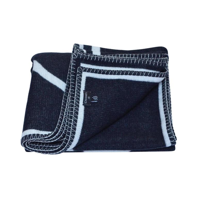 CHANEL Black and Off White Large CC Logo Travel Home Decor Throw ...