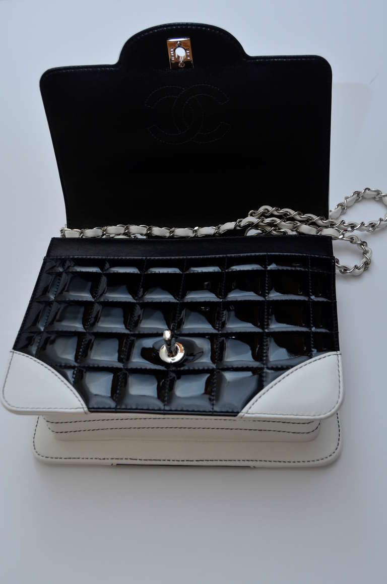 Chanel Bi-Color Classic Flap Handbag Black Patent and White Leather ...
