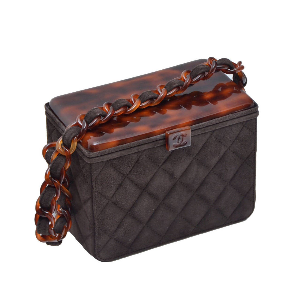 Vintage CHANEL "Box" Suede Handbag With Tortoise Top Mint For Sale at ...