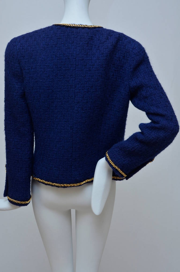Chanel Royal Blue Tweed Jacket With Gold Chain Spectacular at 1stDibs ...