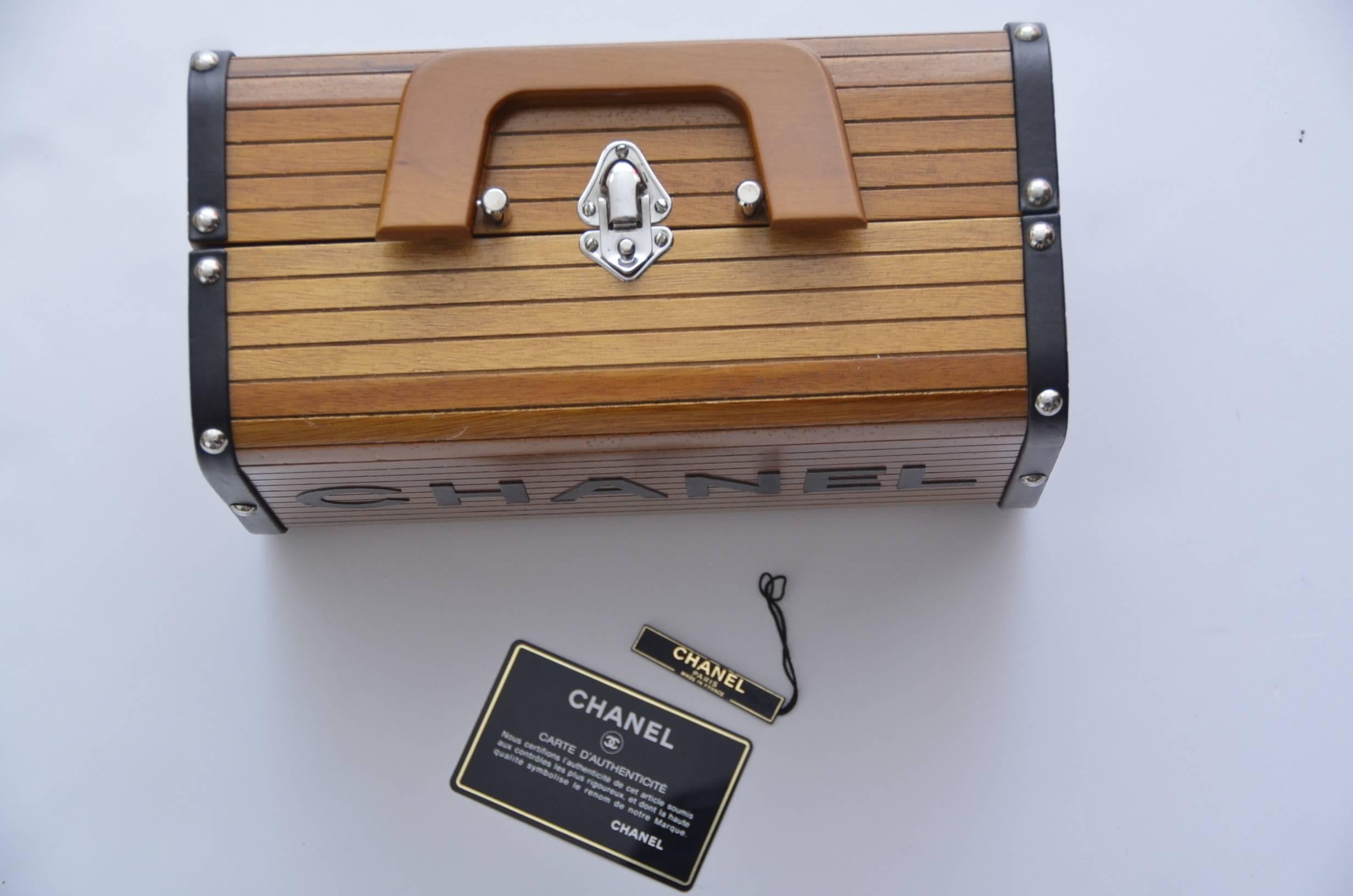 Rare Vintage Chanel Wood and Leather Handbag Seen On Ulyana Sergeenko ...