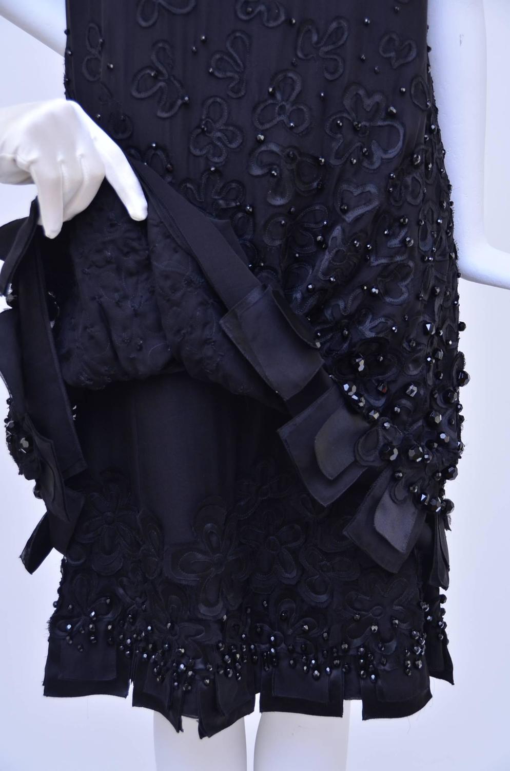 CHANEL Haute Couture Black Silk Embellished Dress With Bow Beautiful ...