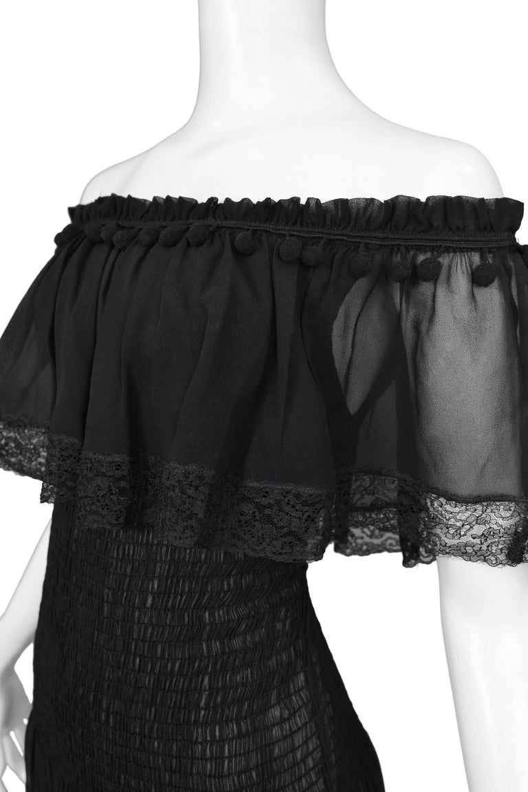 Rare Yves Saint Laurent Black Chiffon Peasant Evening Frock 1970s at ...