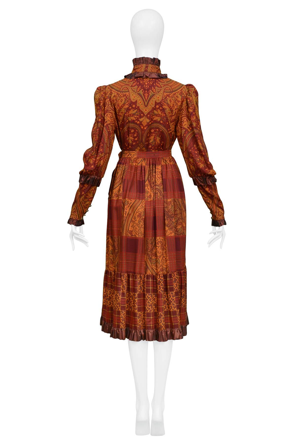 Vintage Yves Saint Laurent Autumn Tone Paisley Ruffle and Taffeta Trim ...