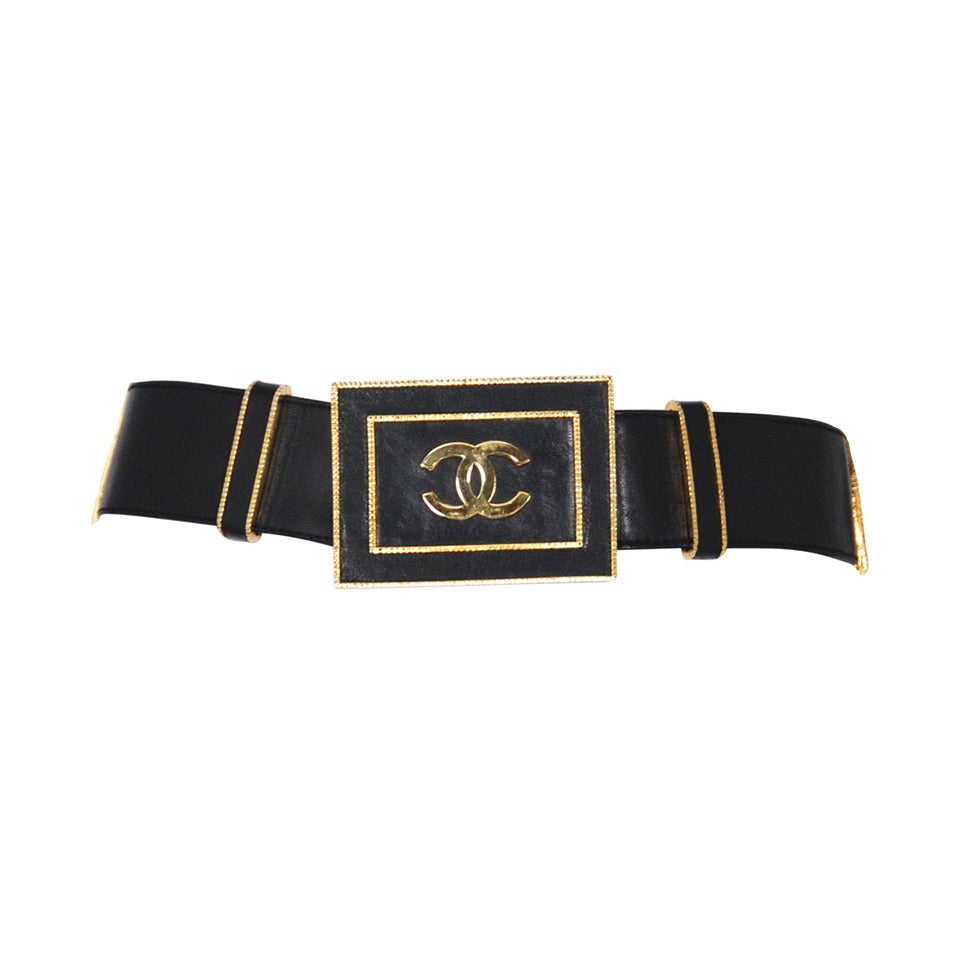 Chanel Leather Logo Belt at 1stDibs