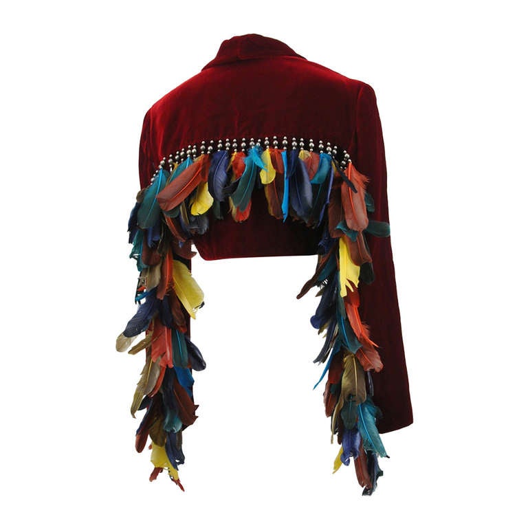Ozbek Velvet Jacket with Feather Detail at 1stDibs