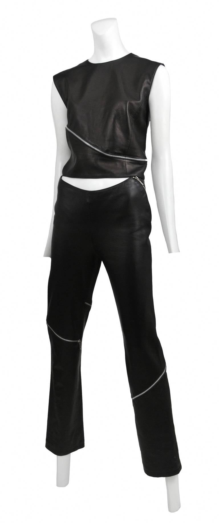 Leather Zipper Versace Pant Set at 1stDibs | versace pants set