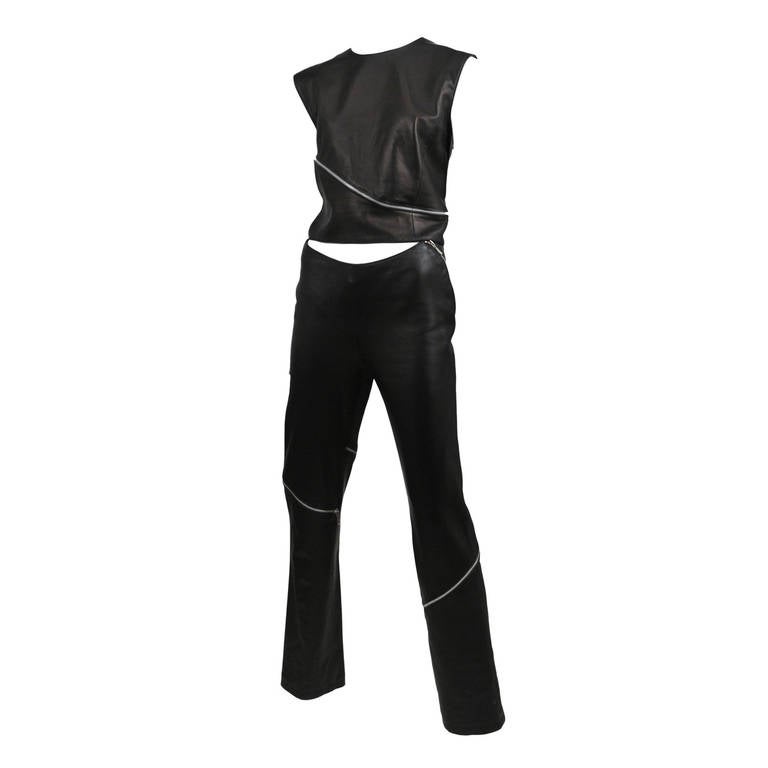 Leather Zipper Versace Pant Set at 1stDibs | versace pants set