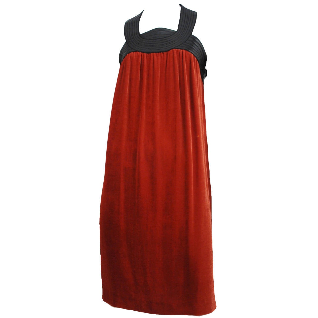 Jean Paul Gaultier Red Velvet Dress with Leather Yoke at 1stDibs