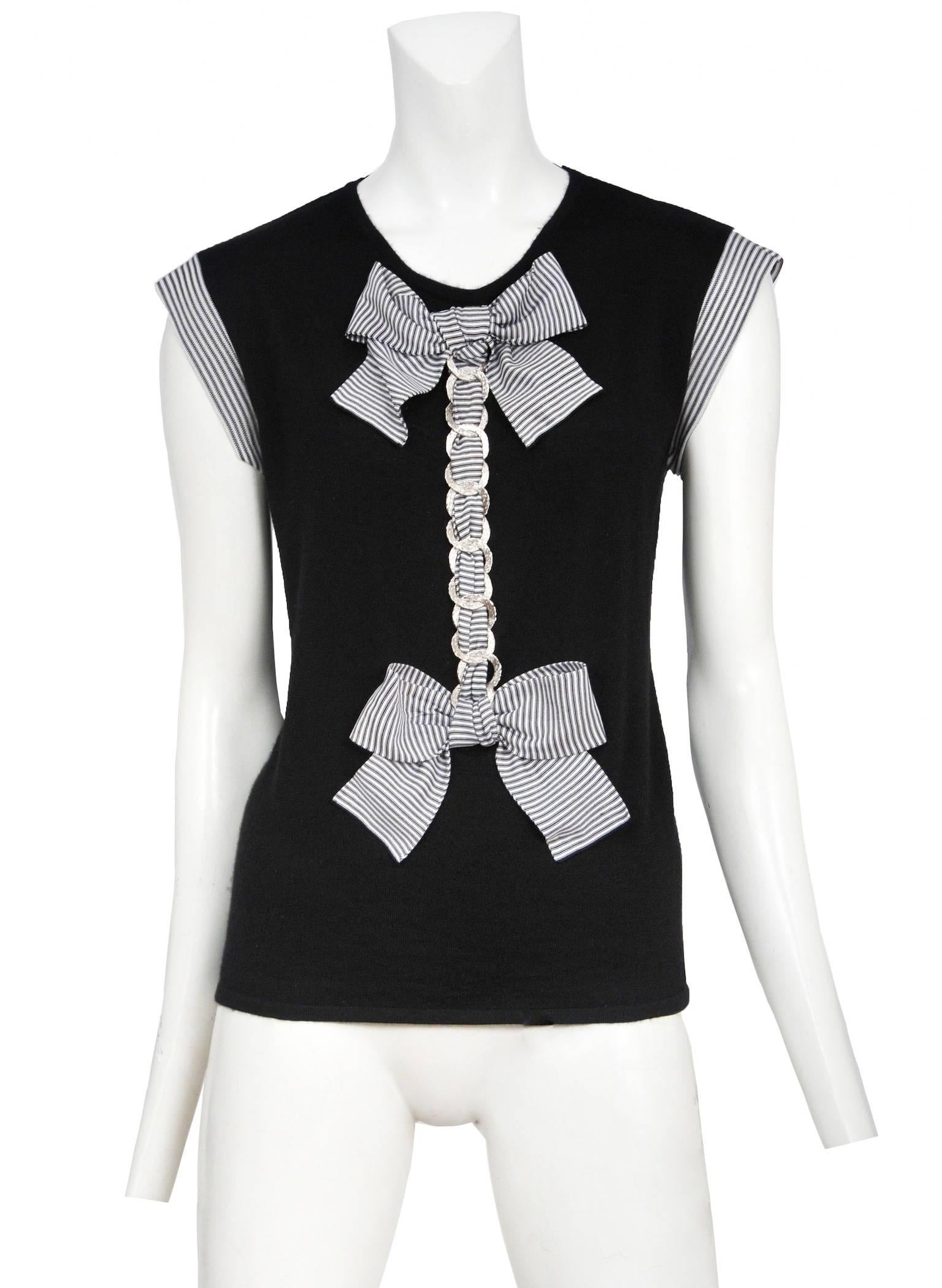 Chanel Black and White Stripe Bow Top For Sale at 1stDibs | chanel bow ...