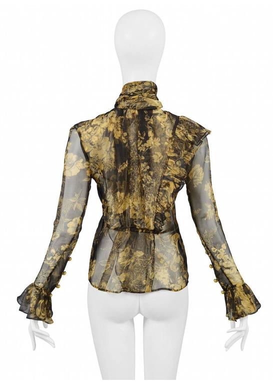 Yves Saint Laurent Gold and Black Sheer Floral Blouse at 1stDibs