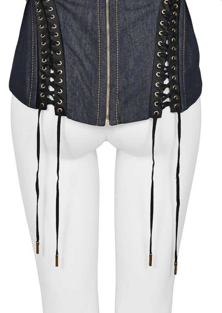Dolce and Gabbana Dark Denim Corset Bustier Top with Black Laces at 1stDibs