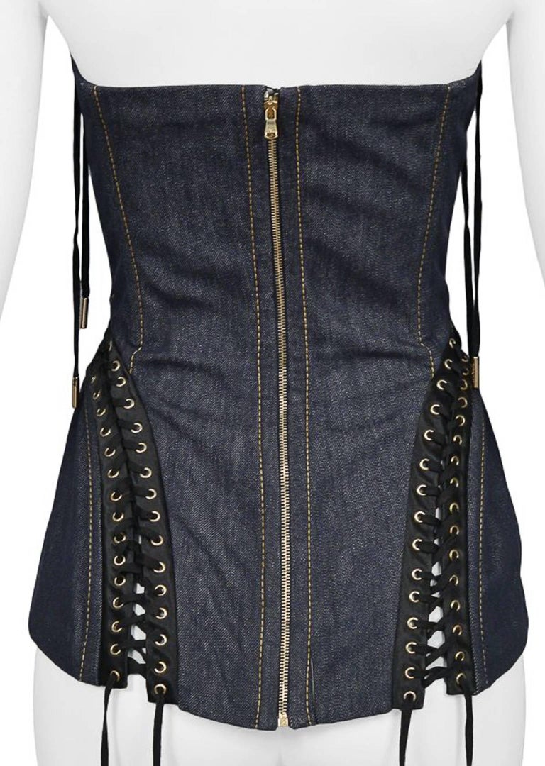 Dolce and Gabbana Dark Denim Corset Bustier Top with Black Laces at 1stDibs