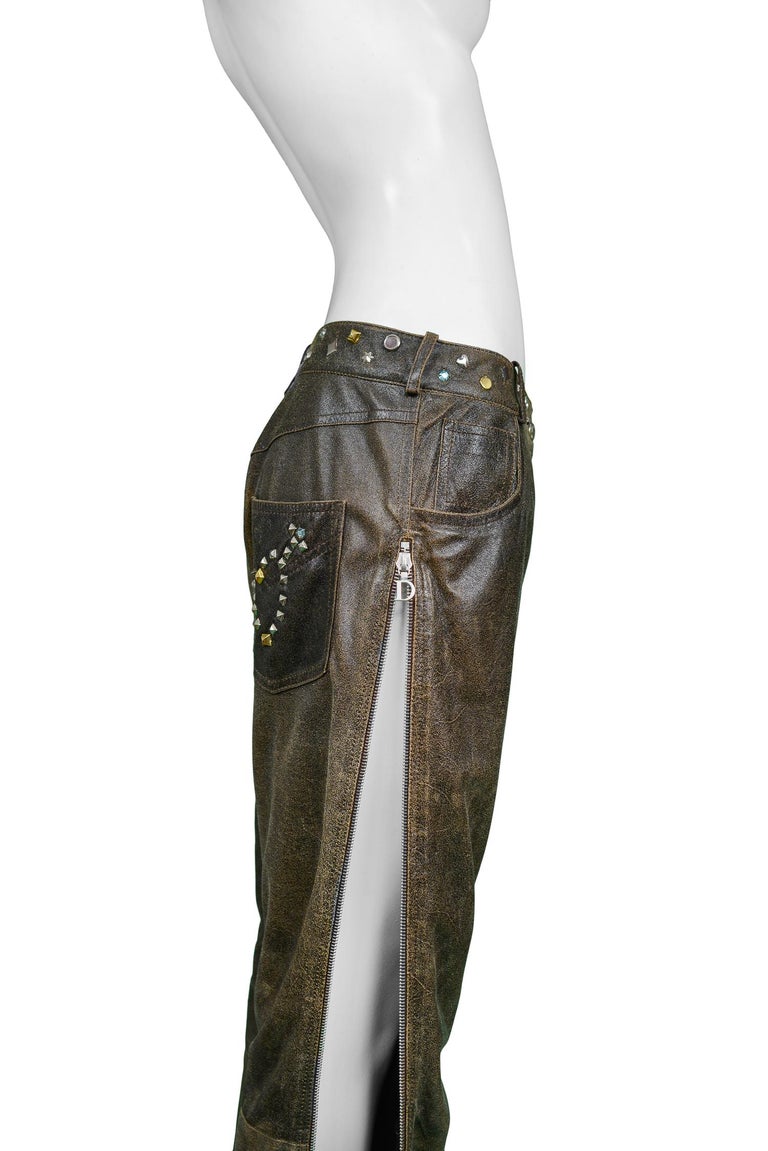 Christian Dior by John Galliano Runway Leather Studded Zipper Pants ...