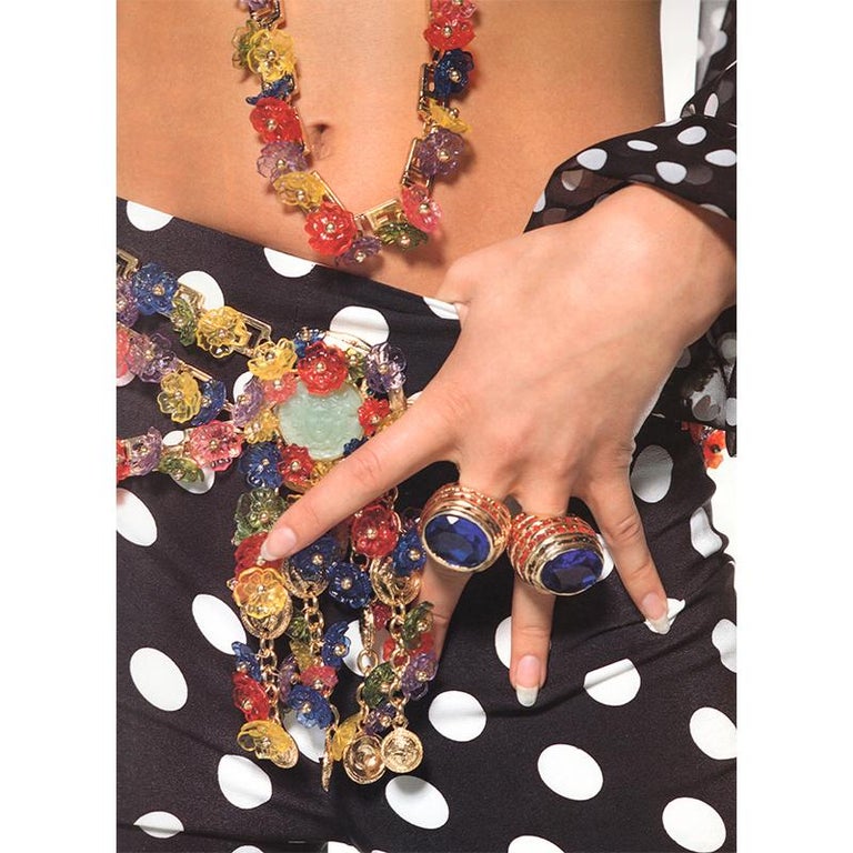 Vintage Gianni Versace 1993 Multicolor Floral Charm and Black Medusa ...