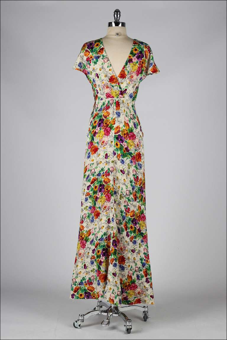 Vintage 1930's Jane Engel Silk Crepe Floral Dress at 1stDibs